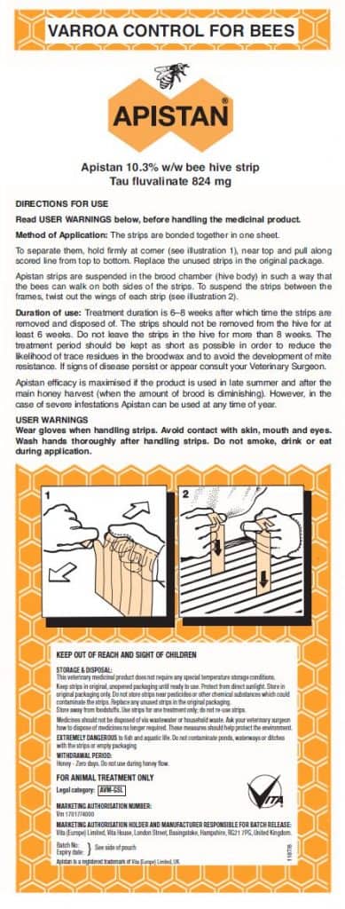 Apistan Strips for the control of Varroa mites in honey bee colonies